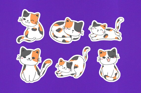 Calico Cat Sticker Pack Set of 6 Mini Stickers 2 on | Etsy