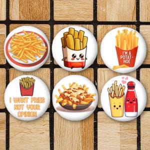 Set of 6 French Fries Magnets or Pinback Button Pins - 1.25" Size ...