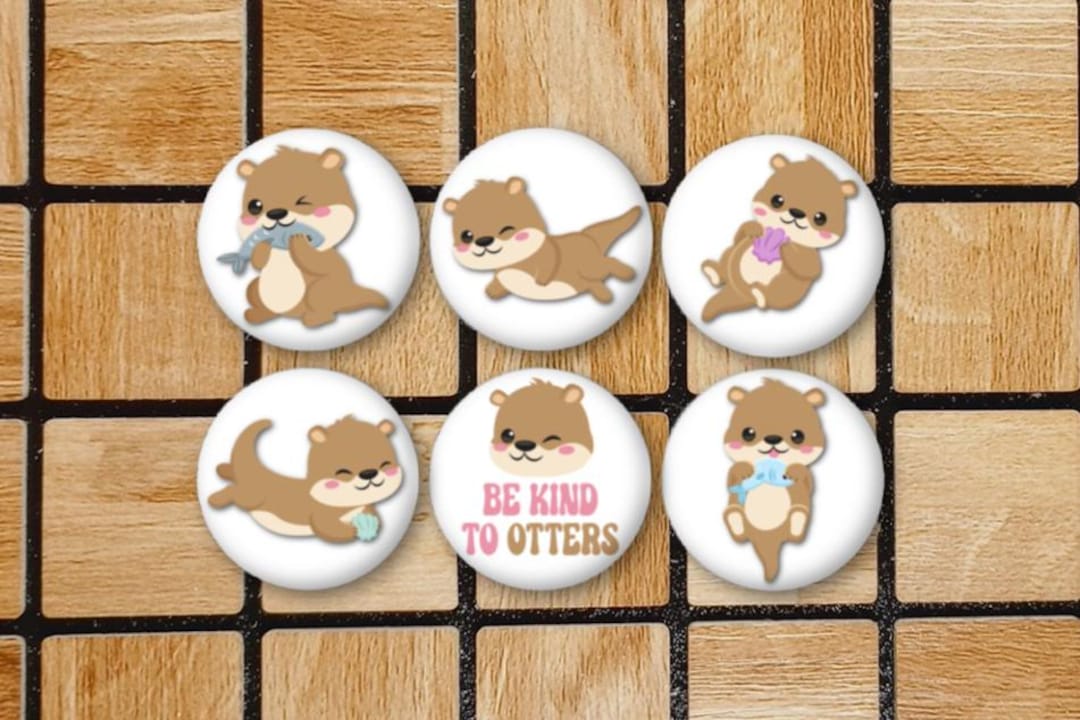 Set of 6 Otter Magnets or Otter Pin Pinback Buttons 1.25" Size Cute ...