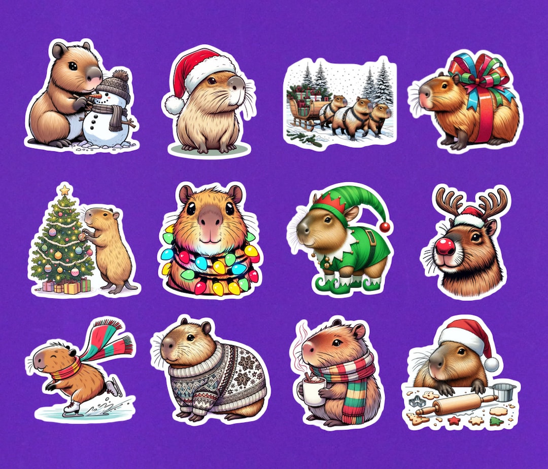 Capybara Sticker Pack of 12 Cute Capybara Christmas Stickers - Etsy