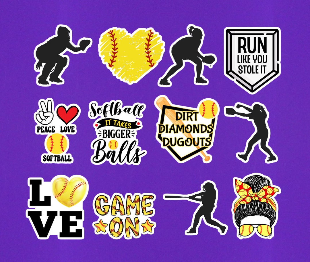 Set of 12 Mini 2 Women Girls Softball Stickers Softball Sticker Pack ...
