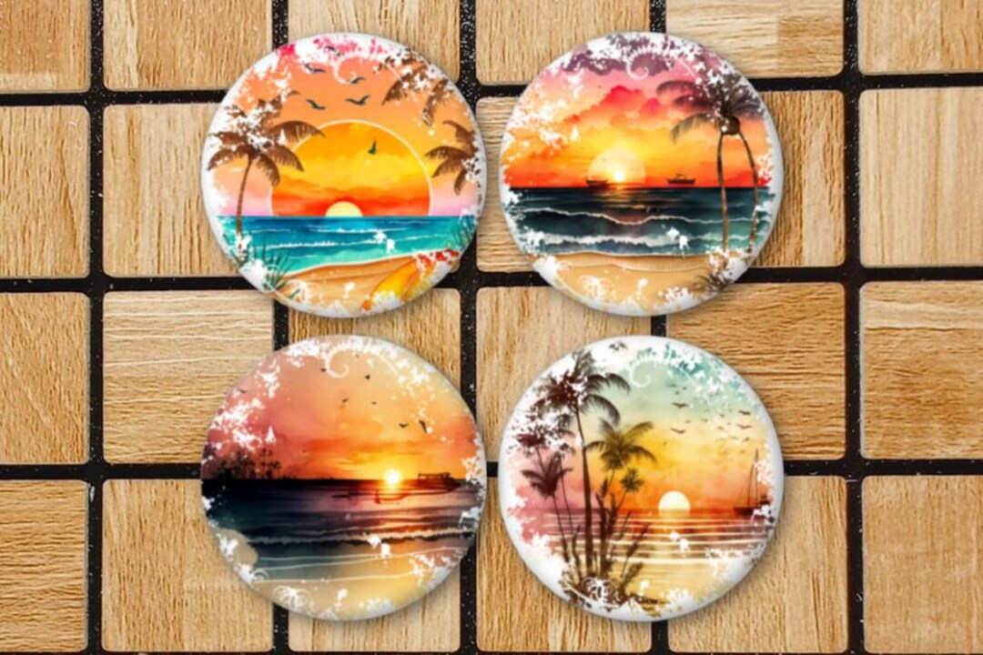 Set of 4 Watercolor Art Ocean Fridge Magnets or Pinback Button Pins 2. ...