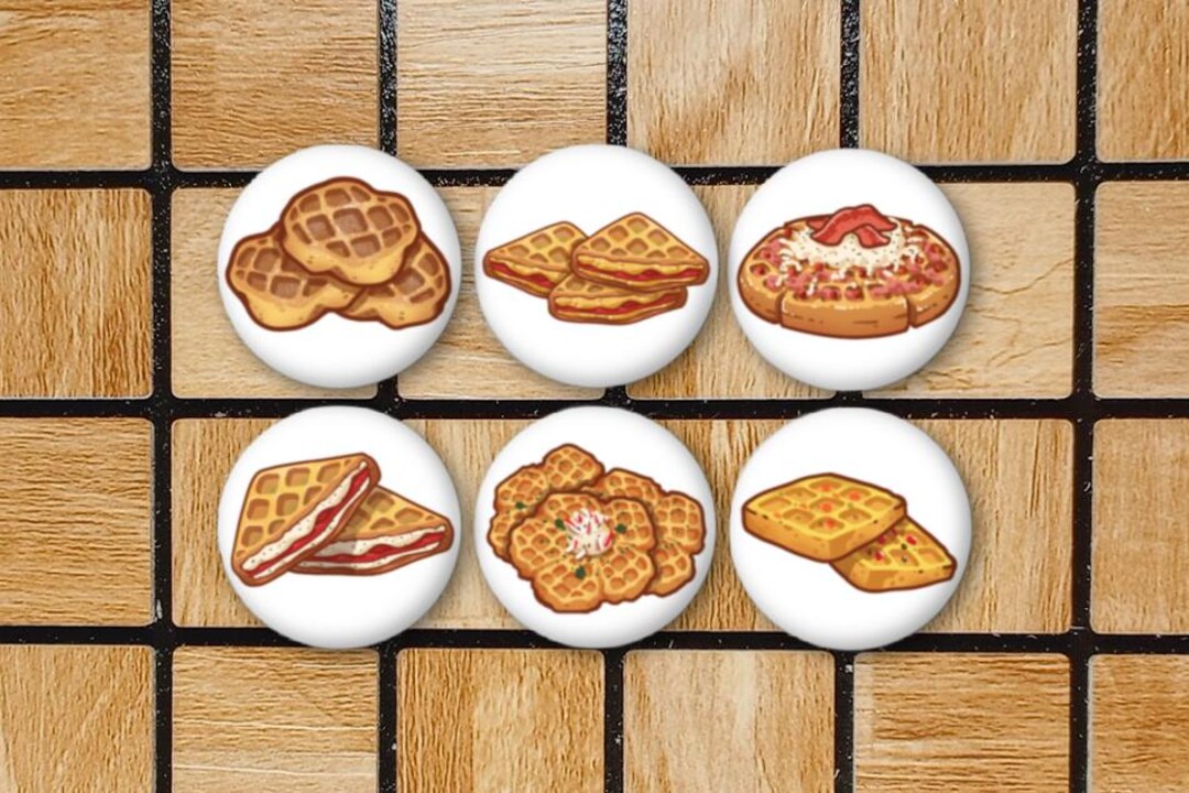 Set of 6 Waffle Fridge Magnets or Pinback Buttons Pins - 1.25" Size ...
