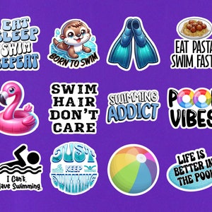 Set of 12 Swimming Stickers 2 Die Cut Sticker Pack Swimming Laptop ...