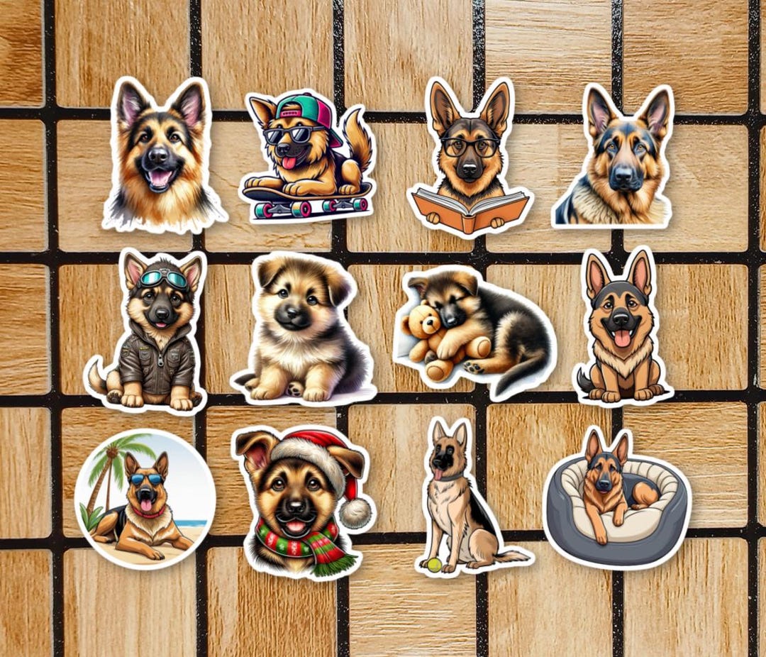 Set of 12 German Shepherd Stickers - 2" Die Cut Sticker Pack - Cute ...