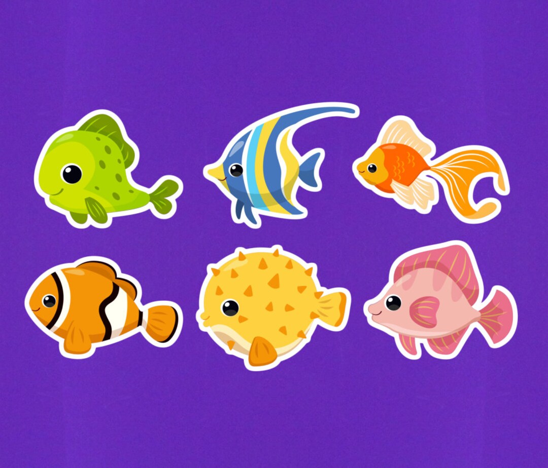 Set of 6 Kawaii Fish Sticker Pack Cute Kawaii Stickers Fish Decor ...
