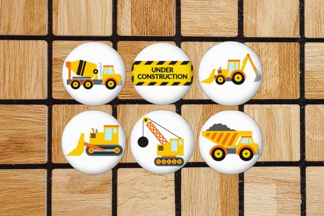 Construction Equipment Set of 6 Pinback Buttons Scrapbook Flair or ...