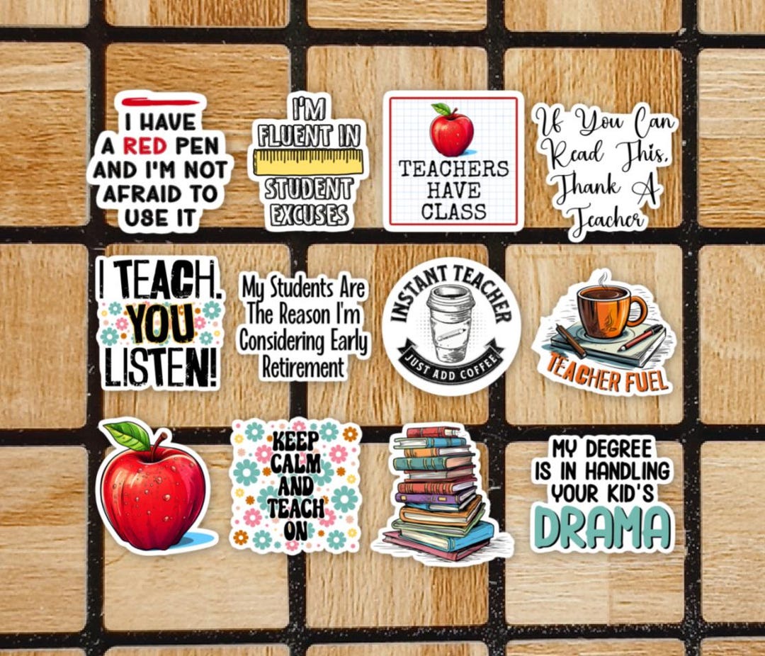 Set of 12 Teacher Stickers - 2" Die Cut Stickers - Teacher Sticker Pack ...
