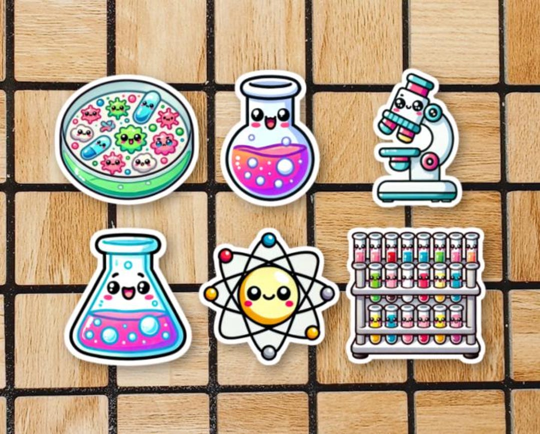 Set of 6 Cute Kawaii Science Stickers - 2" or 3" Die Cut Stickers ...
