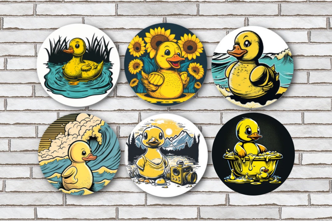 Set of 6 Duck Magnets or Pinback Button Pins 1.25 Yellow Rubber Duck ...