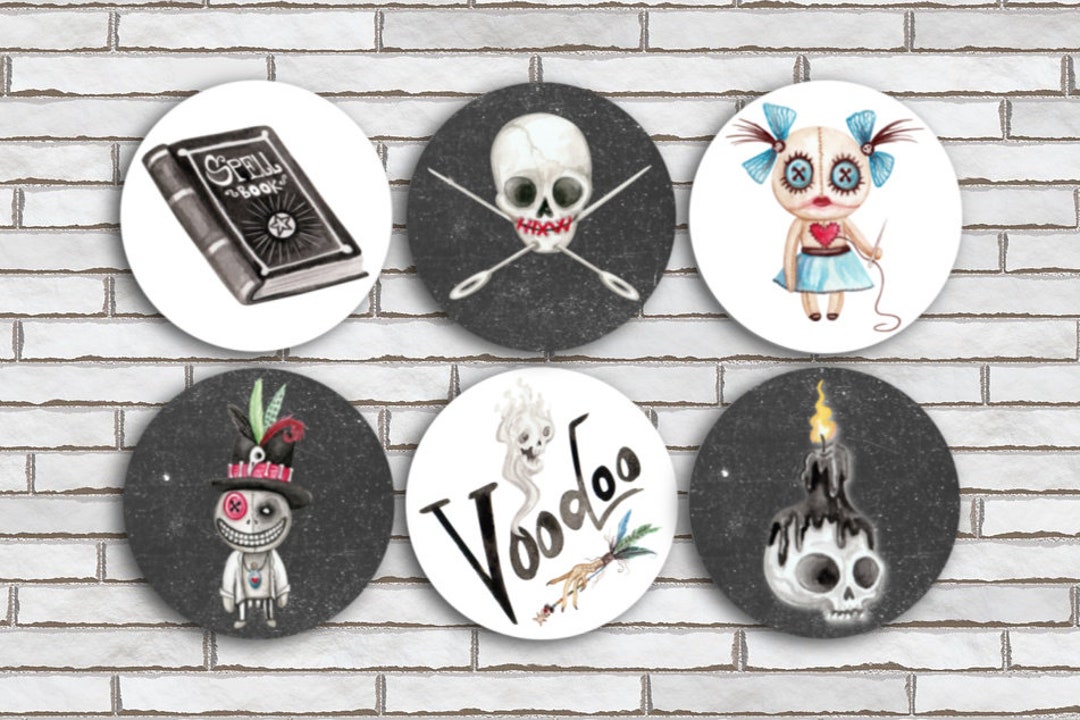 Set of 6 Voodoo Doll Magnets or Pinback Button Pins 1.25 Halloween ...