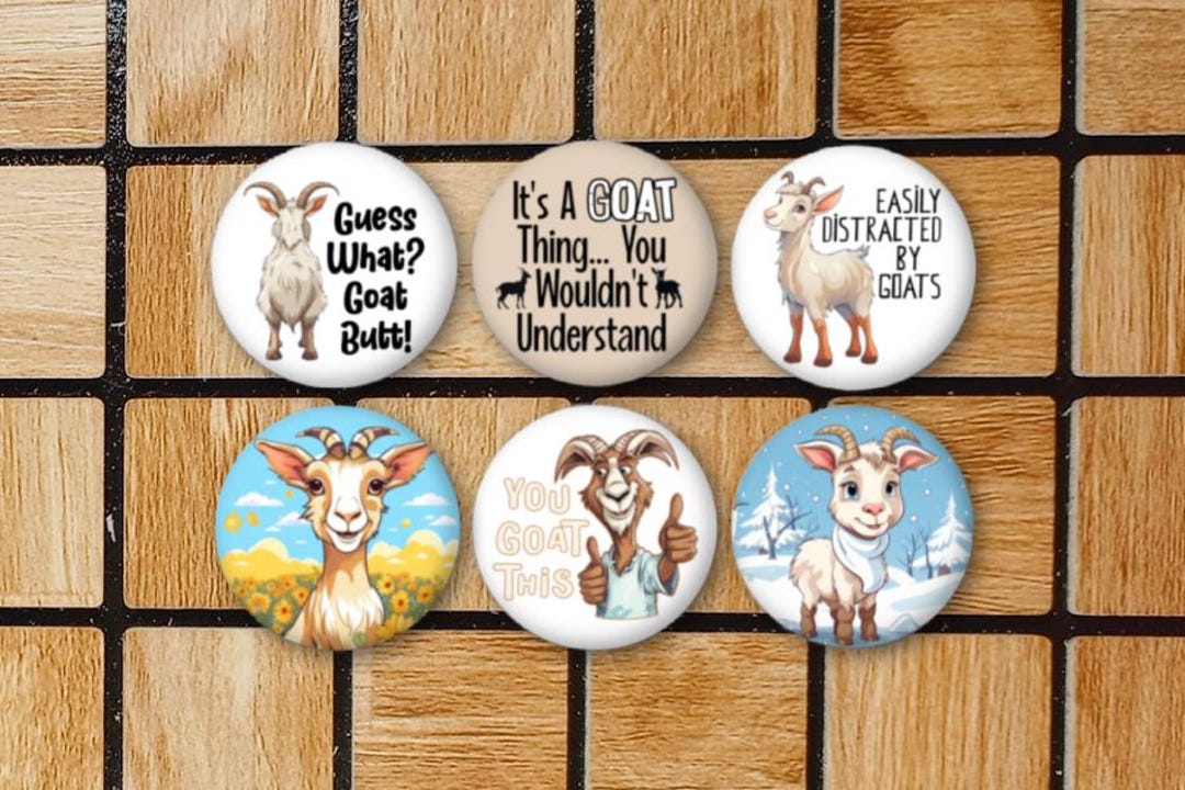 Set of 6 Goat Fridge Magnets or Pinback Button Pins - 1.25" Size - Cute ...