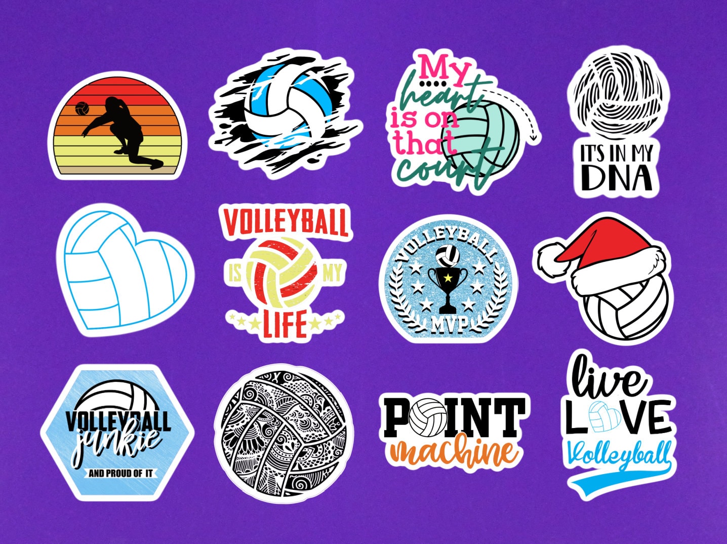 Volleyball Stickers Set Of 12 Mini Stickers They | Etsy