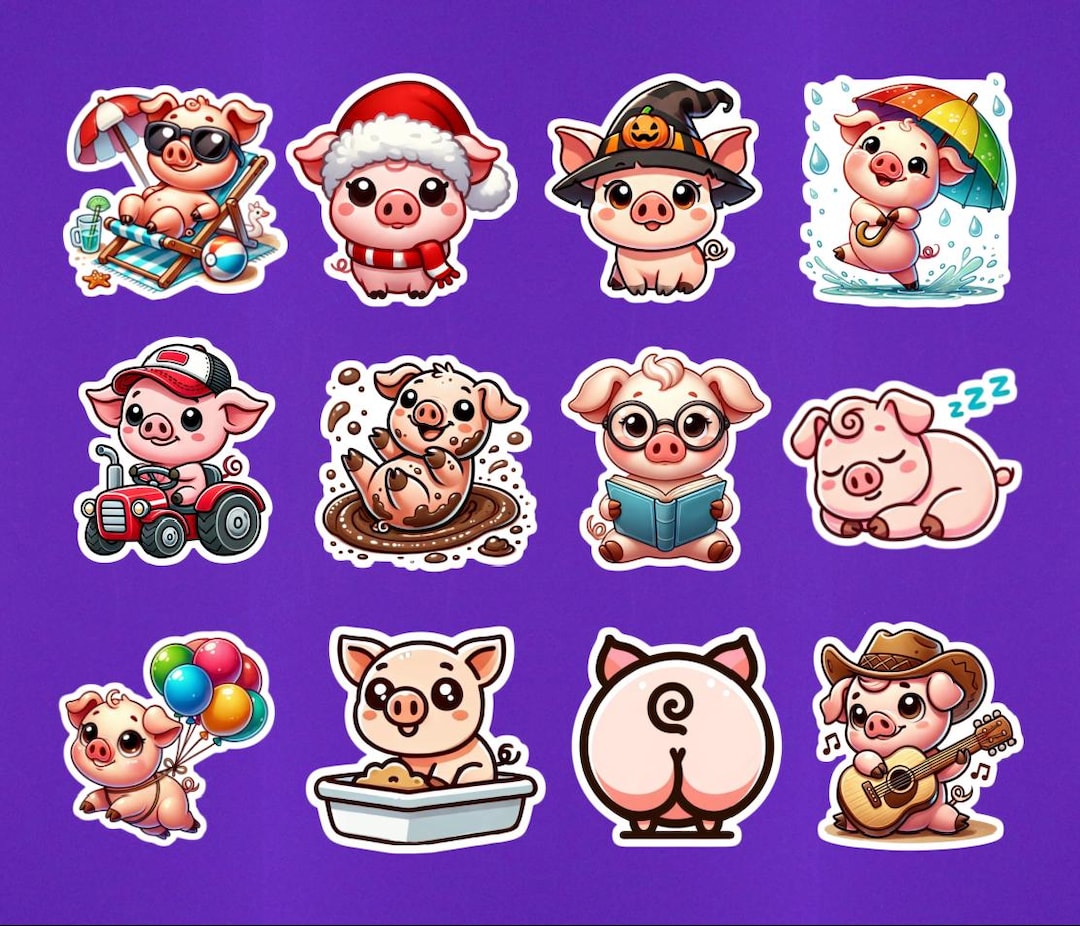 Set of 12 Pig Stickers Kawaii Sticker Pack 2 Size Pig Gifts for Pig ...
