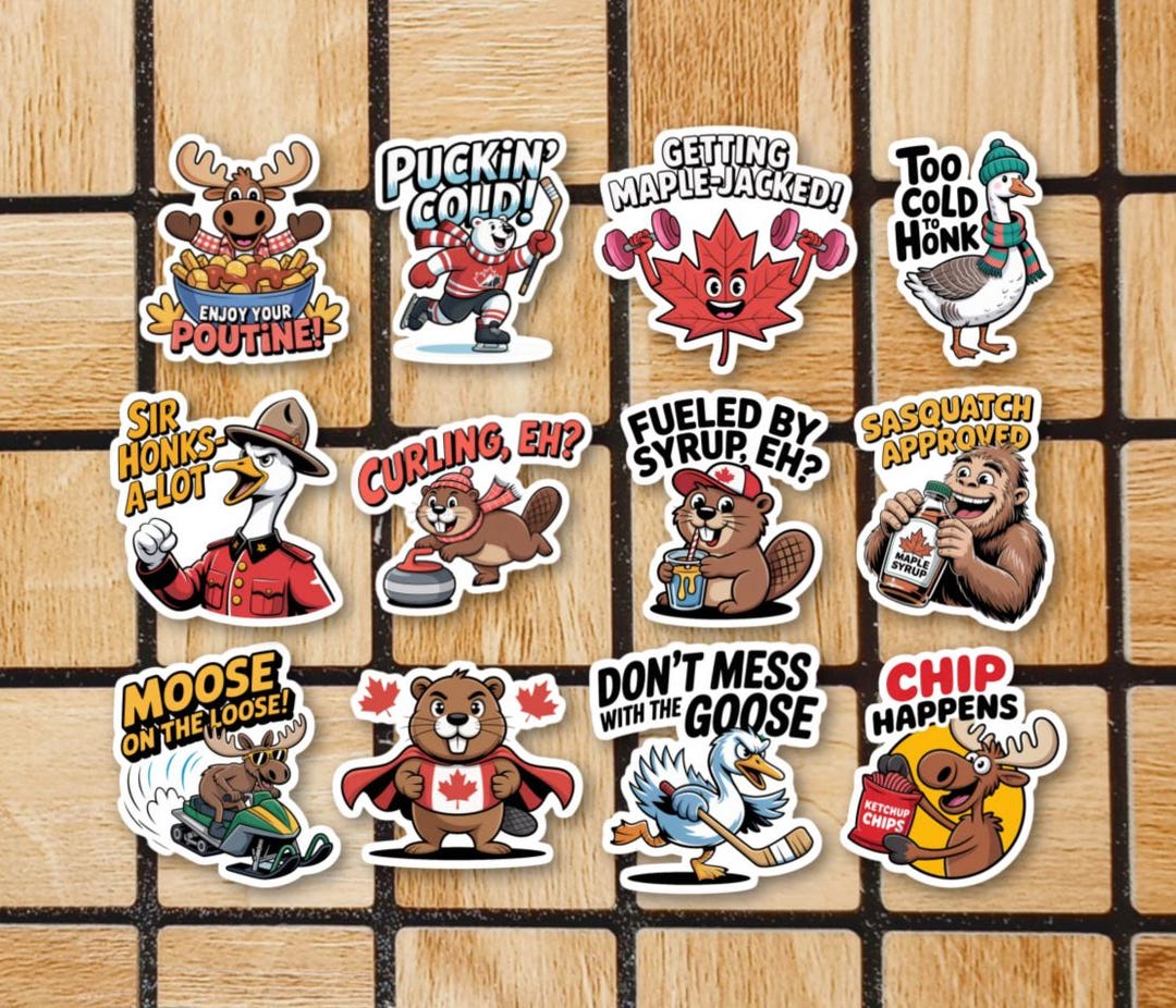 Set of 12 Cute Canadian Vinyl Stickers - 2" or 3" Die Cut Canada ...