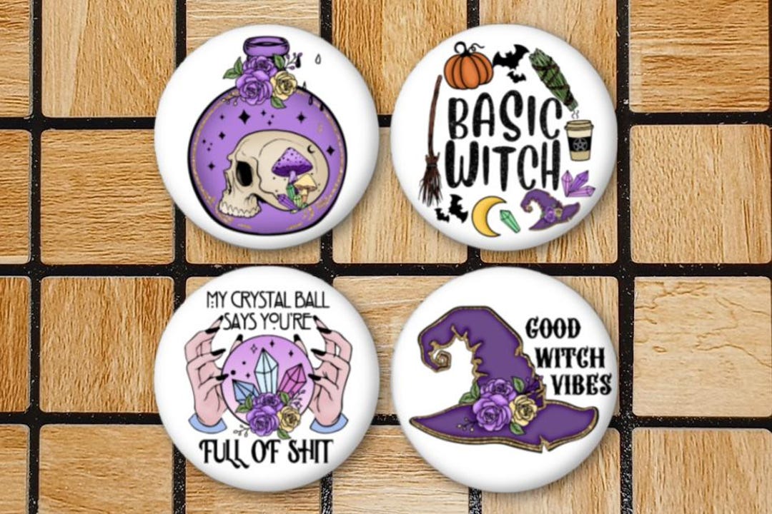Set of 4 Witch Magnets or Pinback Buttons Pin - Witch Gifts - Kitchen ...