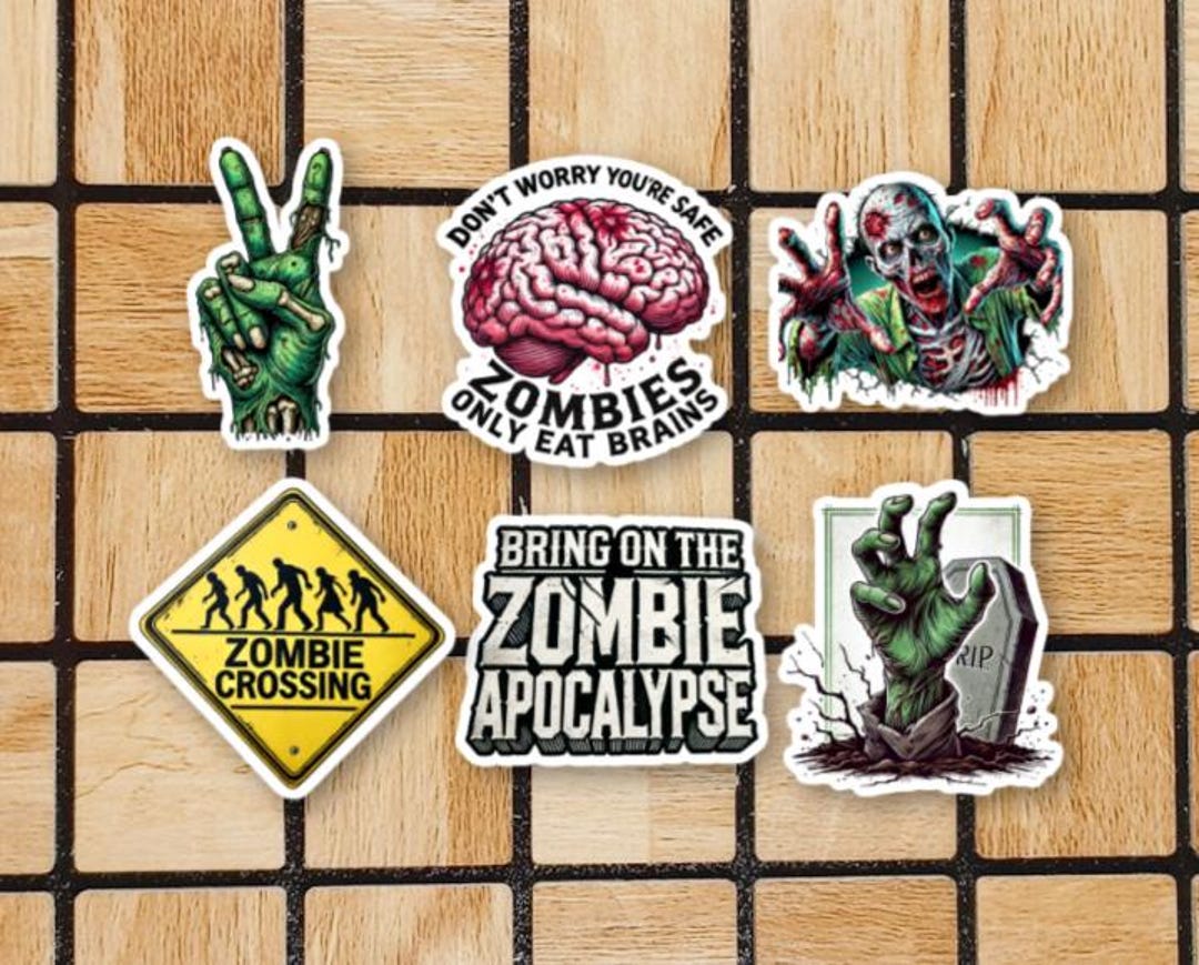Set of 6 Zombie Stickers - Vinyl Sticker Pack Zombies - Zombie Lover ...