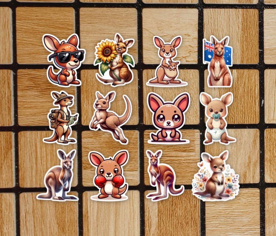 Set of 12 Kangaroo Stickers - 2" Die Cut Stickers - Cute Australian ...