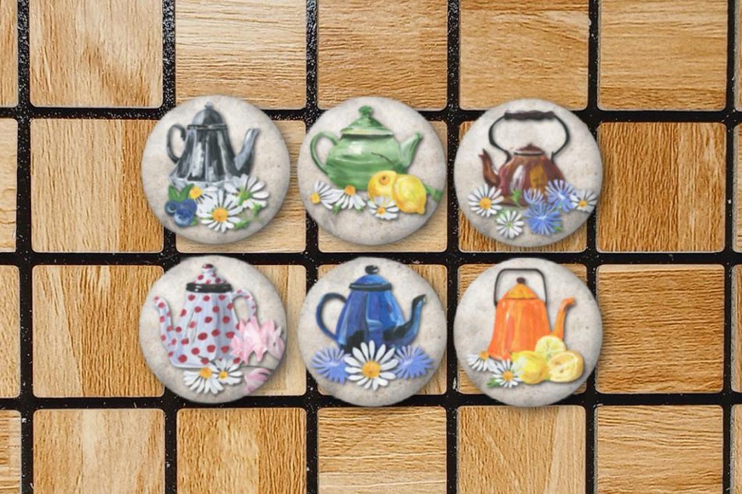 Set of 6 Tea Magnet Set or Tea Pinback Buttons - Tea Pot Pin - Vintage ...