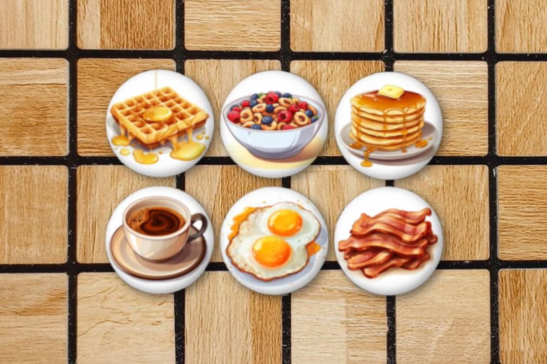 Set of 6 Breakfast Food Magnets or Pinback Button Pins - Kitchen ...