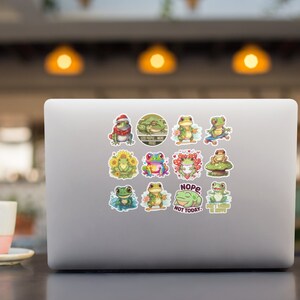Set of 12 Funny Frog Stickers - 2" Die Cut Sticker Pack - Cute Animal ...