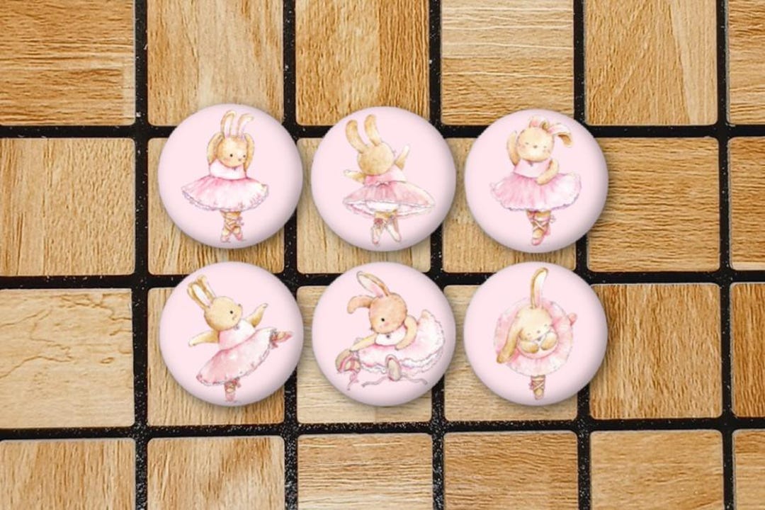 Set of 6 Bunny Ballerina Fridge Magnets or Pinback Button Pins - Rabbit ...