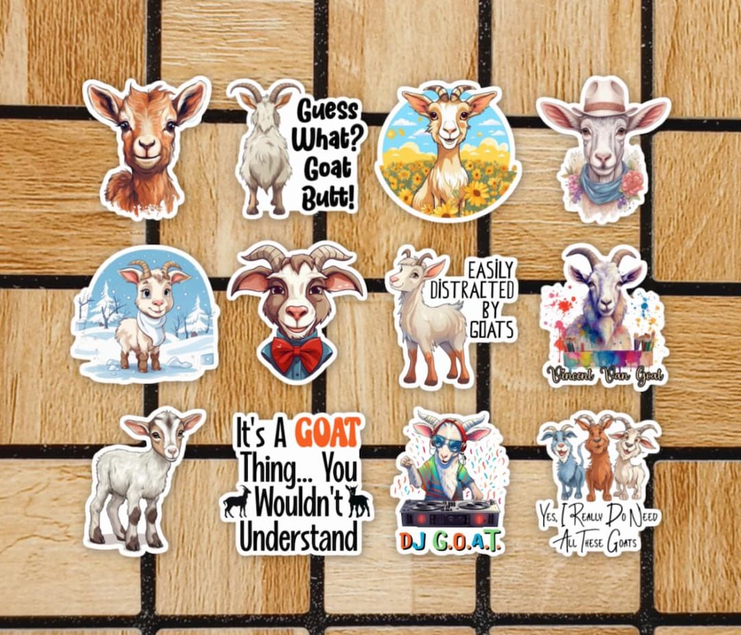 Set of 12 Goat Stickers Vinyl - Assorted 2" Die Cut Stickers Pack ...