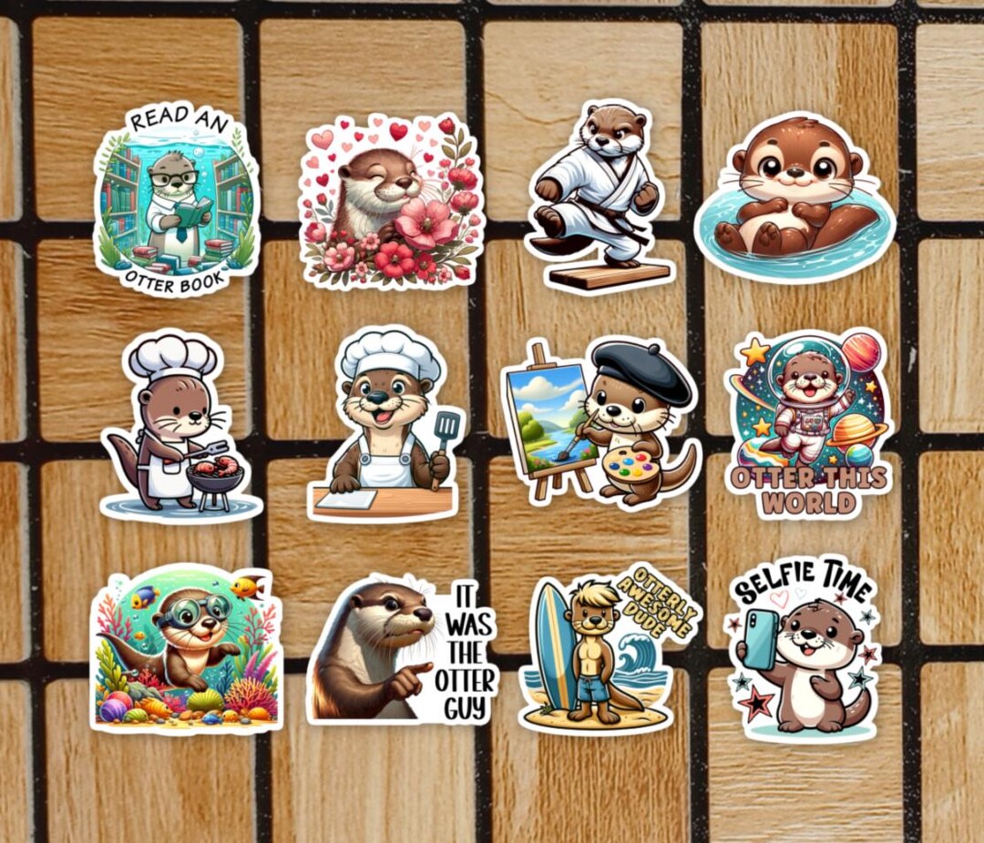 Set of 12 Sea Otter Stickers - 2" Die Cut Otters Sticker Pack - Cute ...