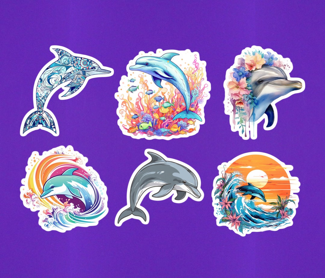 Set of 6 Dolphin Stickers Cute Animal Sticker Pack 3 Die Cut Stickers ...
