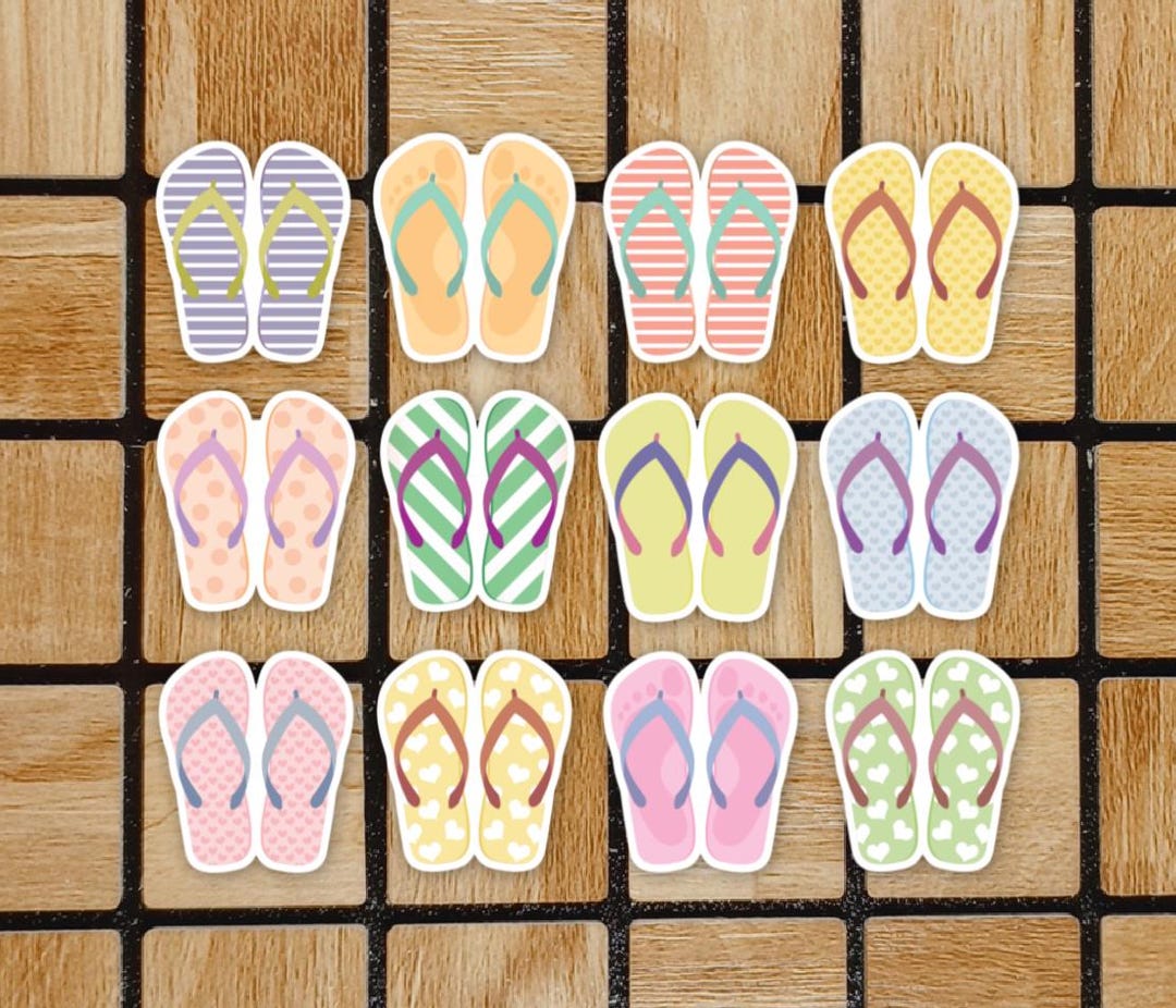 Set of 12 Flip Flop Stickers Approx 2" on Longest Side Flip Flops ...