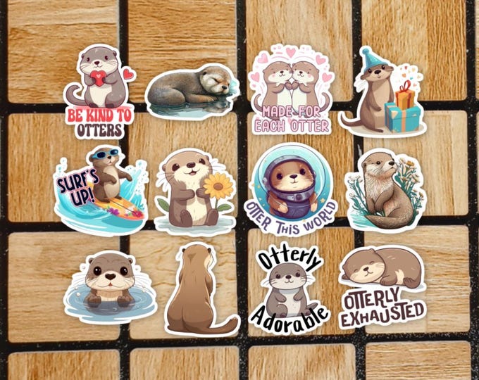 Set of 12 Sea Otter Stickers - 2" Die Cut Otters Sticker Pack - Cute ...