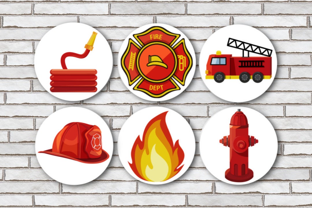 Set of 6 Fireman or Firefighter Fridge Magnets or Pinback Buttons Pin ...