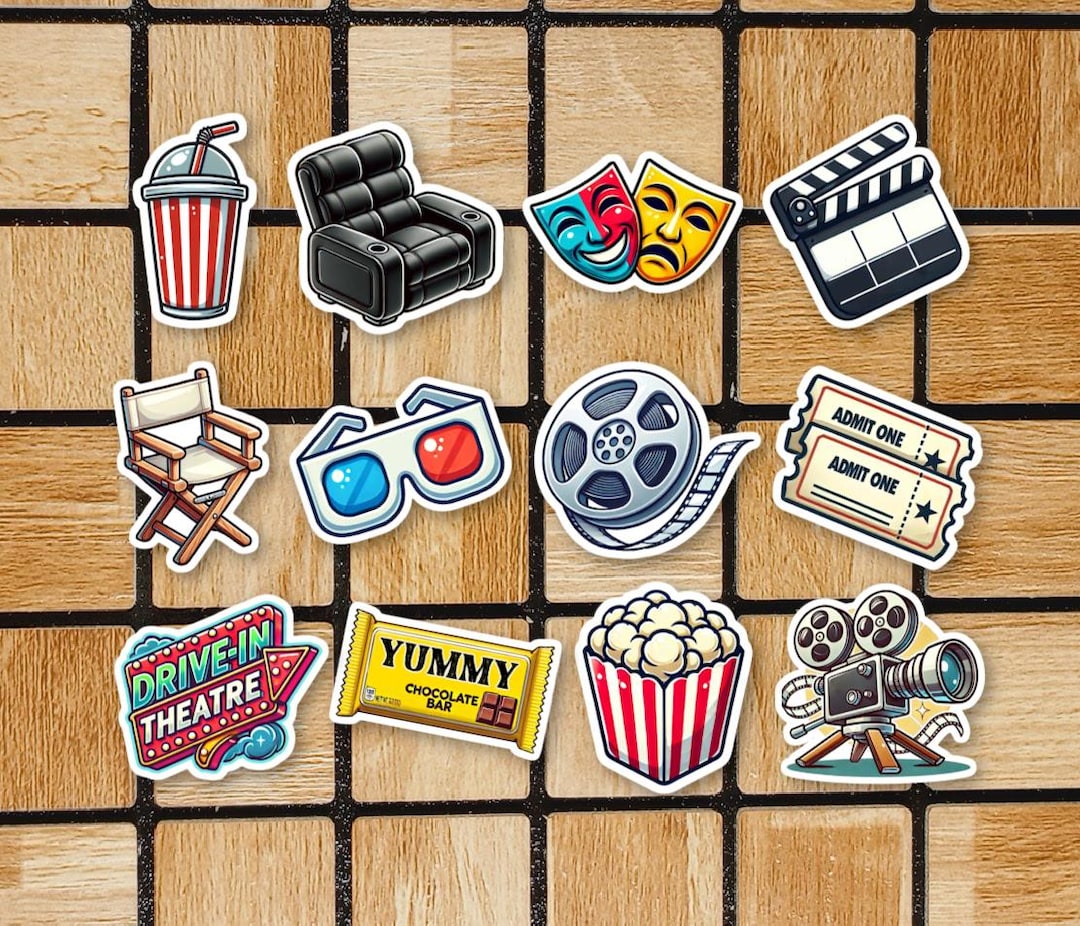 Set of 12 Film & Movie Stickers - 2" Die Cut Movie Vinyl Sticker Pack ...