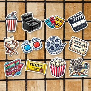 Set of 12 Film & Movie Stickers - 2" Die Cut Movie Vinyl Sticker Pack ...