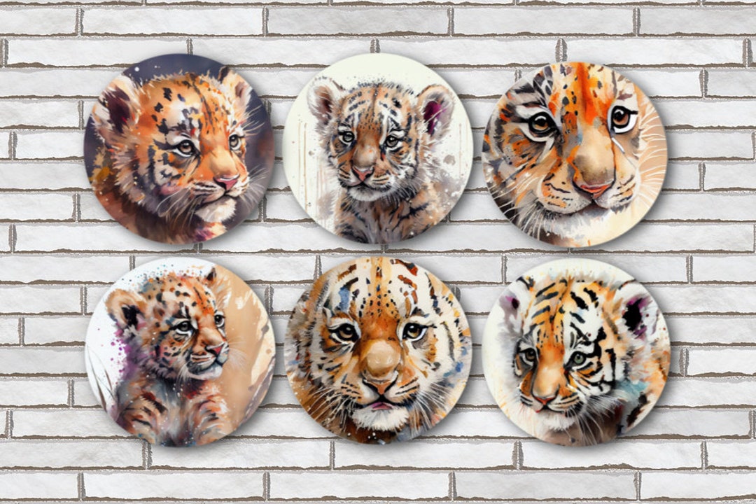 Set of 6 Baby Tiger Fridge Magnets or Tiger Pin 1.25 Size Refrigerator ...