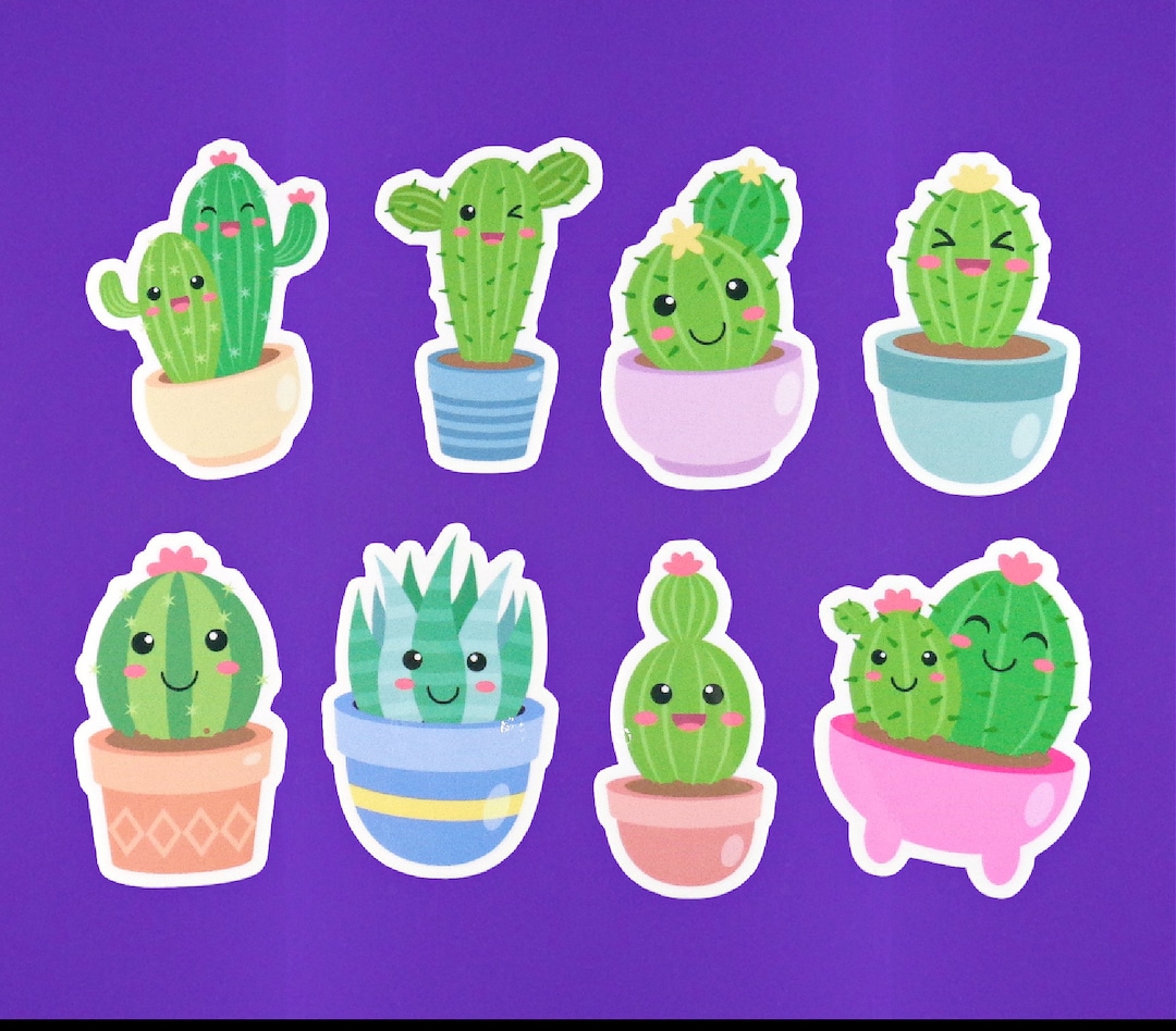Cute Cactus Sticker Pack Includes 8 Stickers 2 Kawaii Laptop Stickers ...