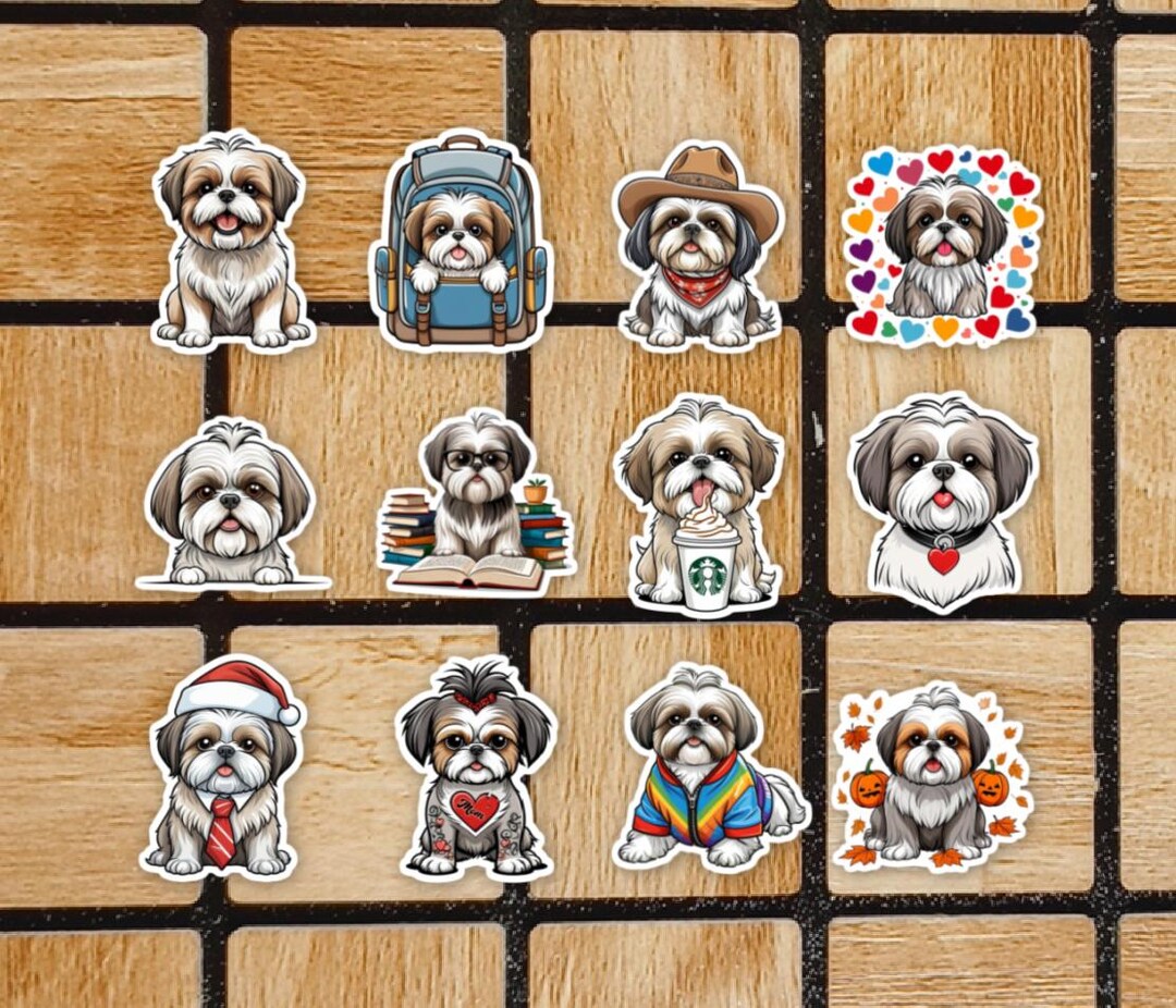 Set of 12 Shih Tzu Stickers - 2" Die Cut Sticker Pack - Cute Animal ...