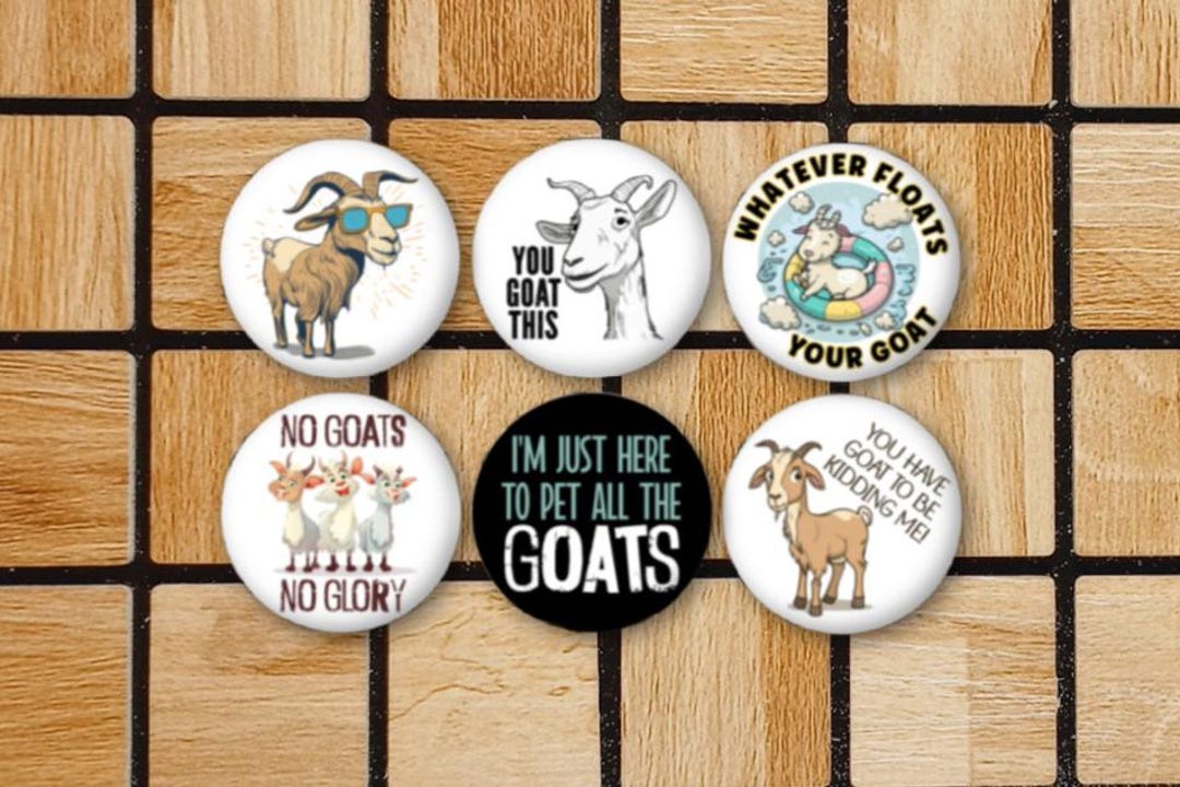 Set of 6 Goat Fridge Magnets or Pinback Button Pins - 1.25" Size - Cute ...