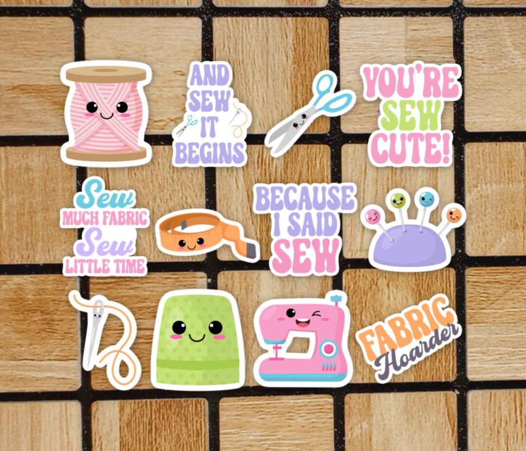 Set of 12 Cute Kawaii Sewing Stickers - 2" Die Cut Stickers - Sewing ...