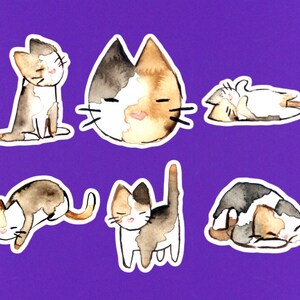 Watercolor Calico Cat Sticker Pack Set of 6 Mini Stickers 2 Calico Cat ...
