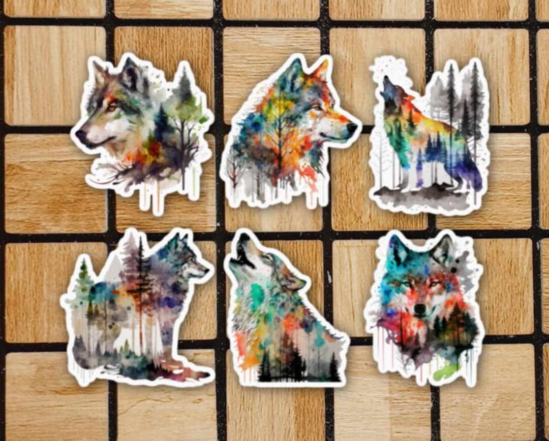 Sticker Pack of 6 Wolf Stickers - Cool Wolf Art Sticker - Laptop ...