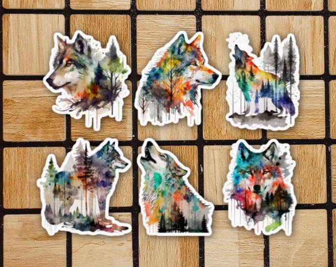Sticker Pack of 6 Wolf Stickers - Cool Wolf Art Sticker - Laptop ...