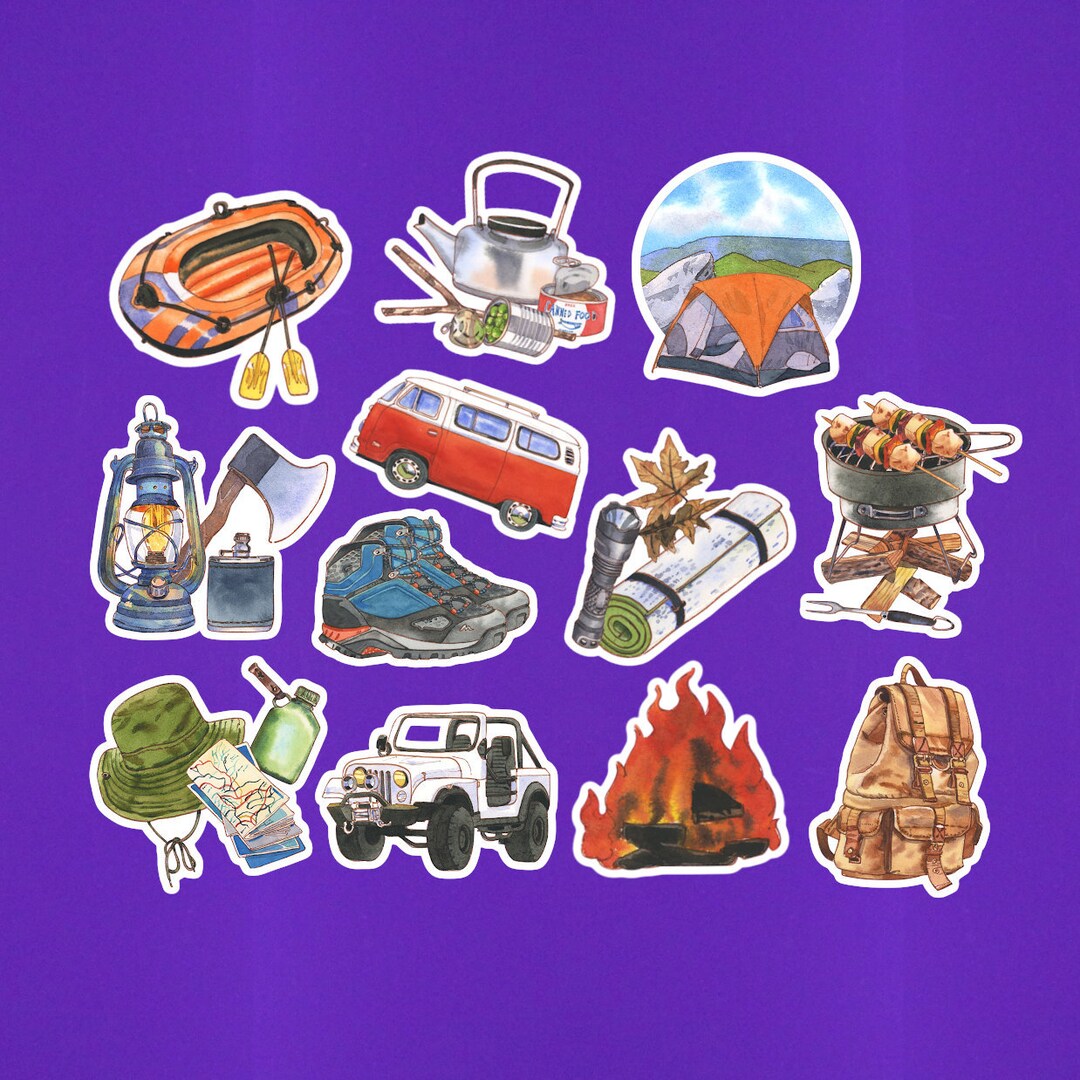 Set of 12 Watercolor Camping Stickers 2 on Their Longest Side Laptop ...