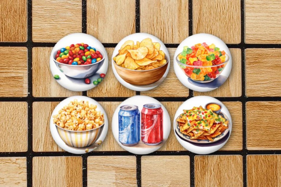 Set of 6 Movie Snack Fridge Magnets or Pinback Button Pins - 1.25" Size ...