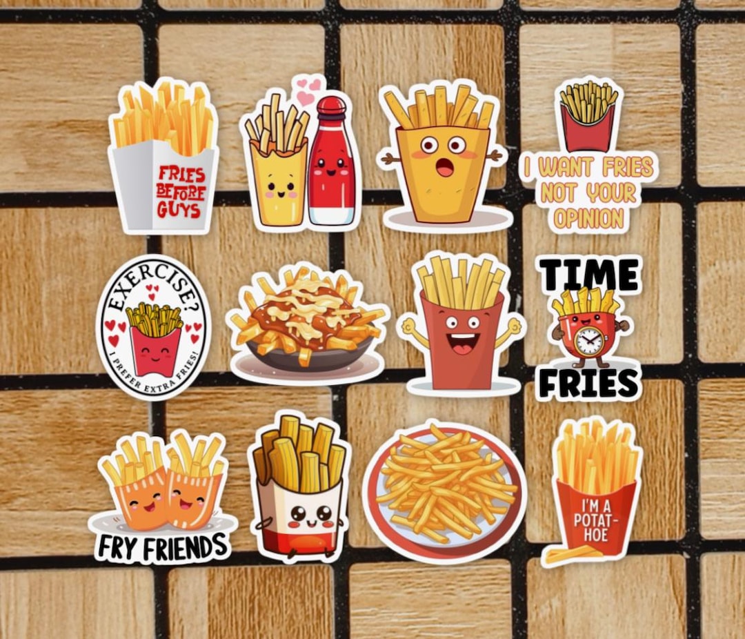Set of 12 French Fry Stickers - Fries Sticker Pack - 2" Die Cut Sticker ...