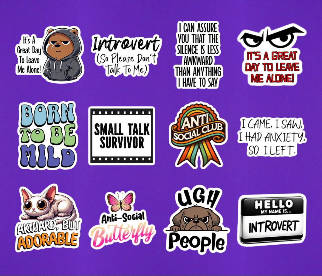Set of 12 Introvert Stickers Funny Laptop Stickers 2 Die Cut Stickers ...