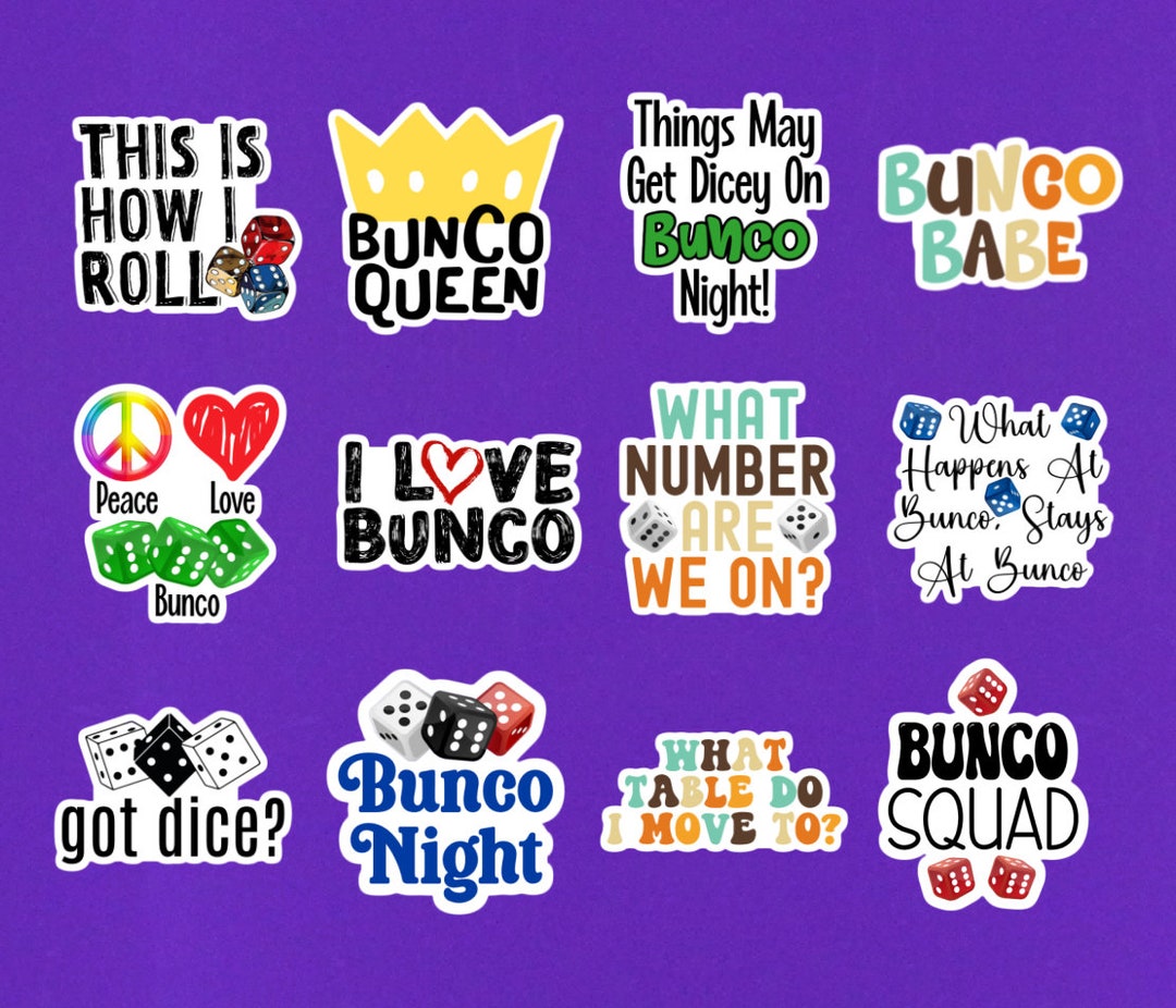 Set of 12 Bunco Stickers Bunco Sticker Pack 2 Small Mini Stickers Bunco ...