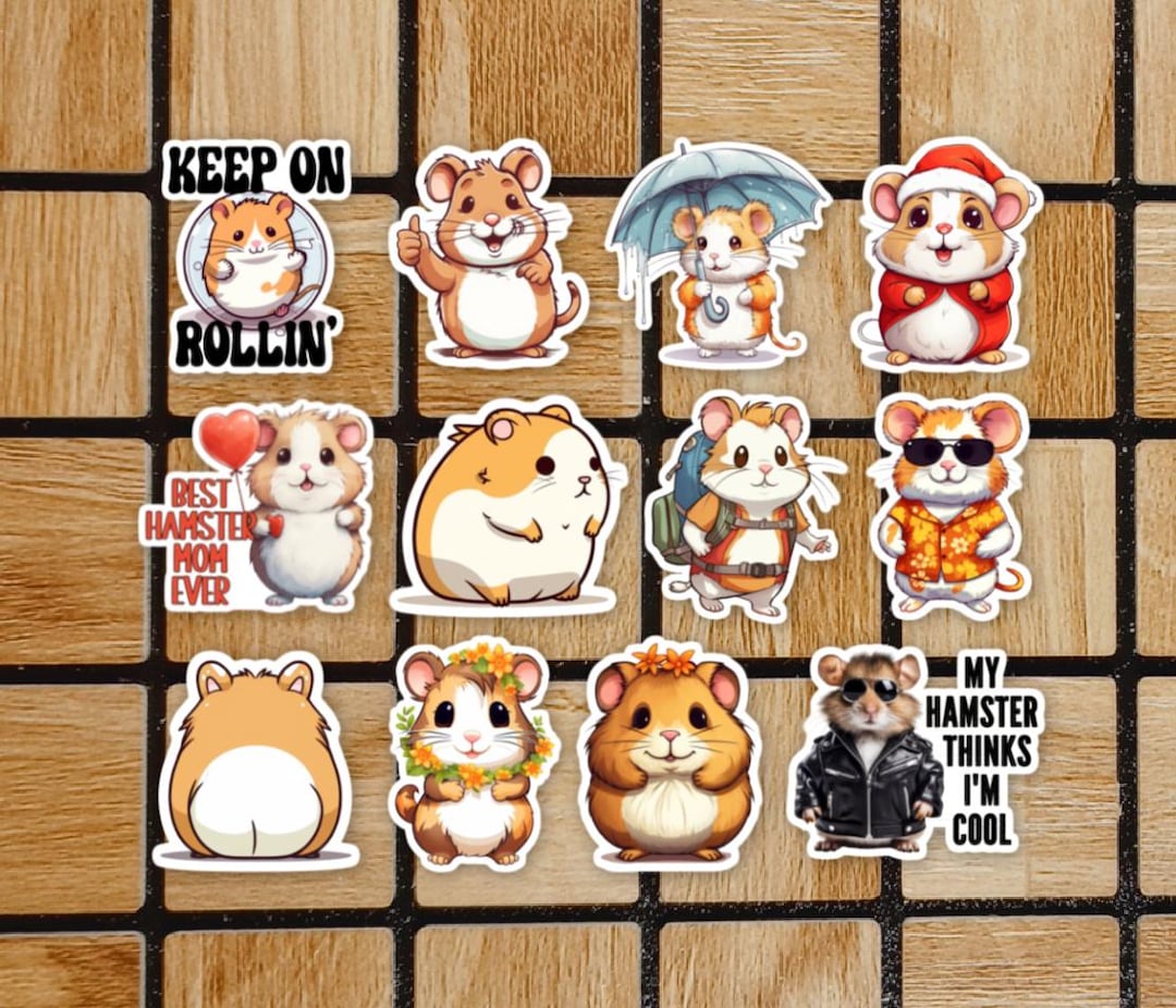 Set of 12 Hamster Stickers - Assorted 2" Die Cut Stickers Pack - Funny ...