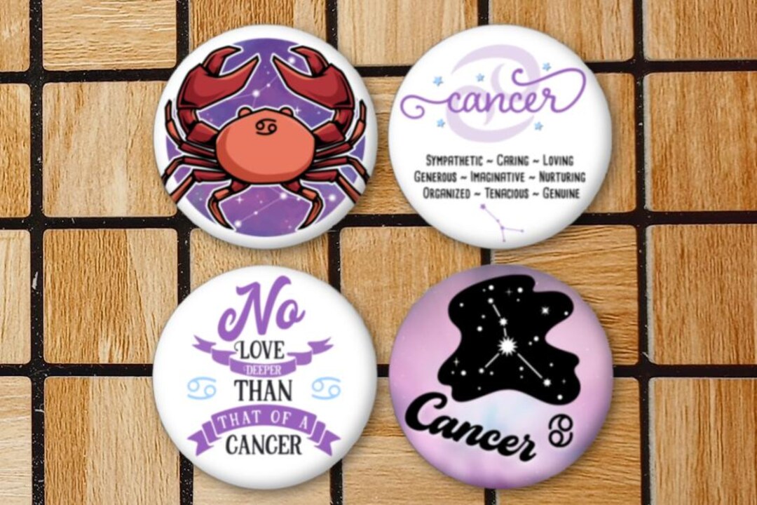 Set of 4 Cancer Magnets or Pinback Buttons - 2.25" Size - Zodiac Fridge ...