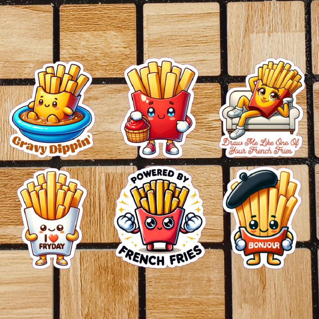 Set of 6 French Fry Stickers - Fries Sticker Pack - 2" or 3" Size ...